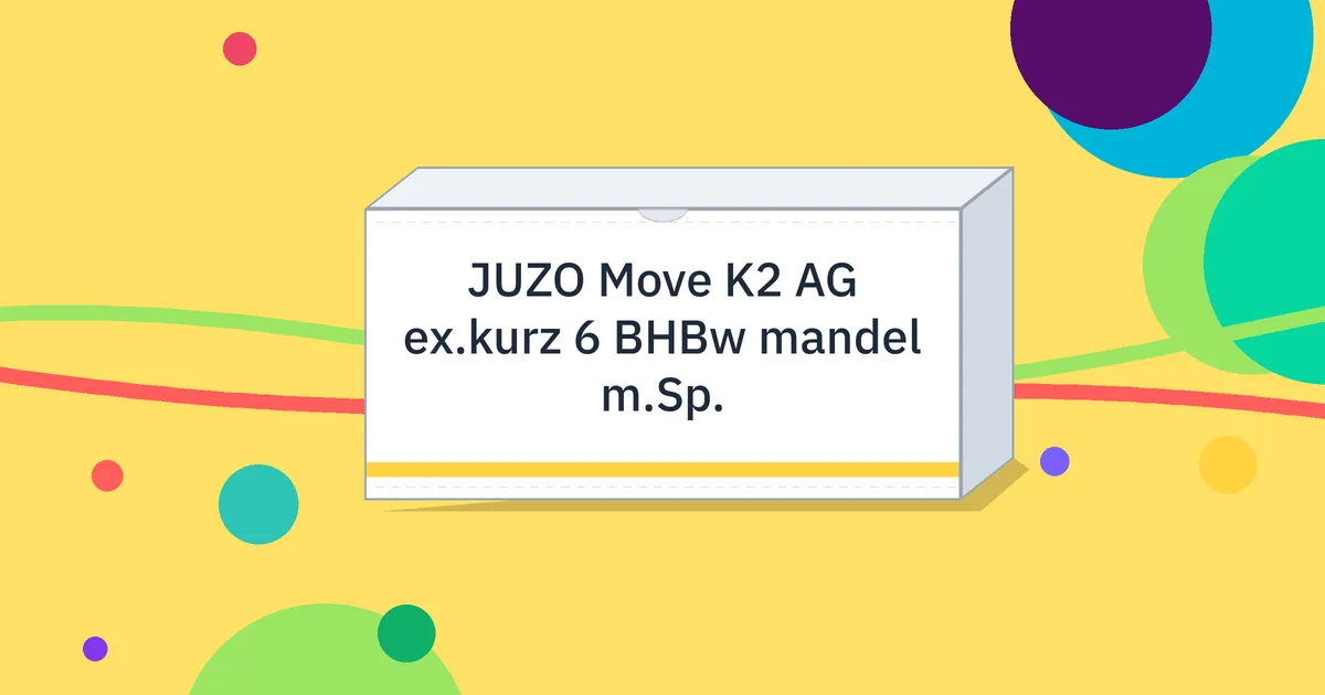 Symbolbild: Packung mit der Aufschrift JUZO Move K2 AG ex.kurz 6 BHBw mandel m.Sp. (PZN 16645816) – Verfügbarkeit und Bezug in Apotheken in Frankfurt am Main