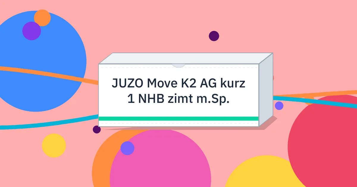 Symbolbild: Packung mit der Aufschrift JUZO Move K2 AG kurz 1 NHB zimt m.Sp. (PZN 18527676) – Verfügbarkeit und Bezug in Apotheken in Frankfurt am Main