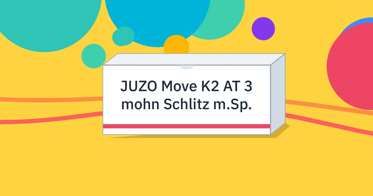 Symbolbild: Packung mit der Aufschrift JUZO Move K2 AT 3 mohn Schlitz m.Sp. (PZN 20668912) – Verfügbarkeit und Bezug in Apotheken in Frankfurt am Main