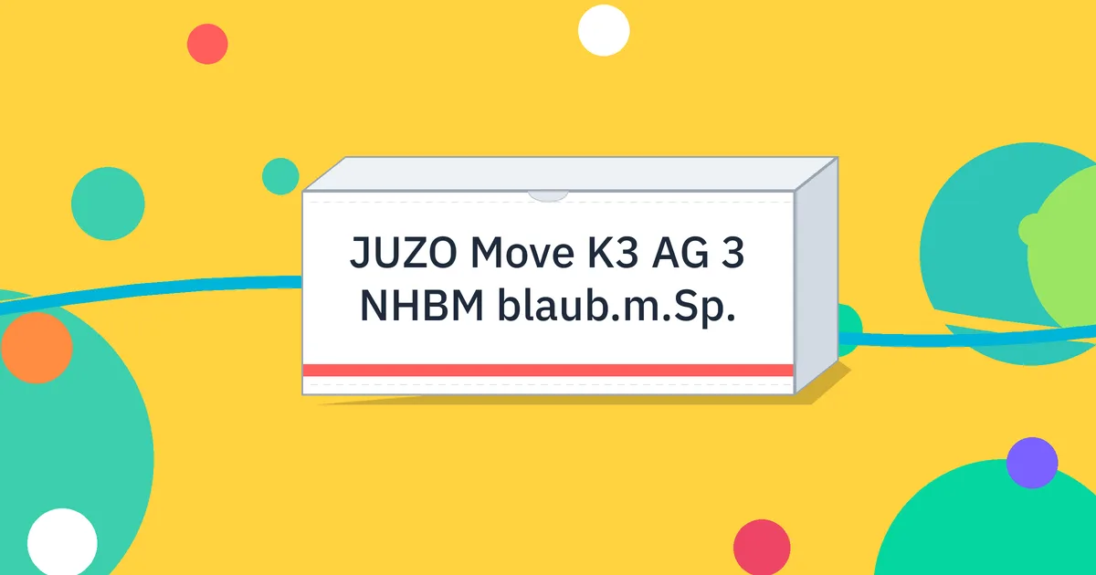 Symbolbild: Packung mit der Aufschrift JUZO Move K3 AG 3 NHBM blaub.m.Sp. (PZN 18586555) – Verfügbarkeit und Bezug in Apotheken in Frankfurt am Main