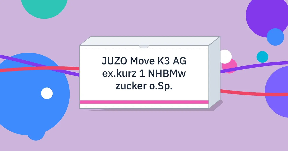 Symbolbild: Packung mit der Aufschrift JUZO Move K3 AG ex.kurz 1 NHBMw zucker o.Sp. (PZN 18584763) – Verfügbarkeit und Bezug in Apotheken in Frankfurt am Main