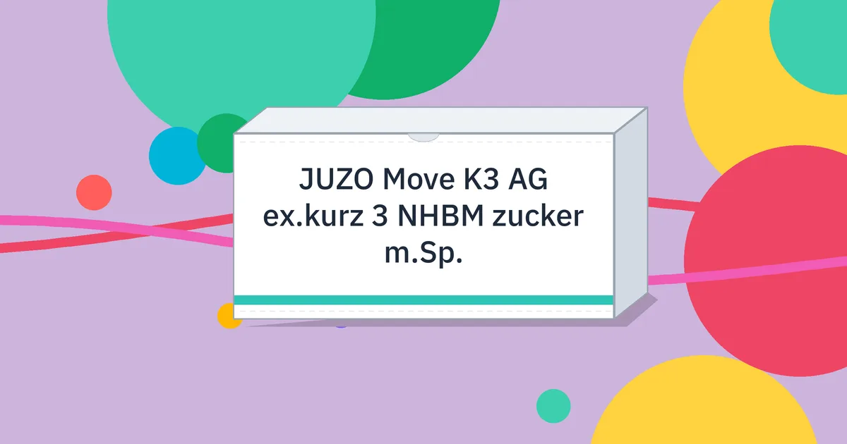 Symbolbild: Packung mit der Aufschrift JUZO Move K3 AG ex.kurz 3 NHBM zucker m.Sp. (PZN 18582586) – Verfügbarkeit und Bezug in Apotheken in Frankfurt am Main