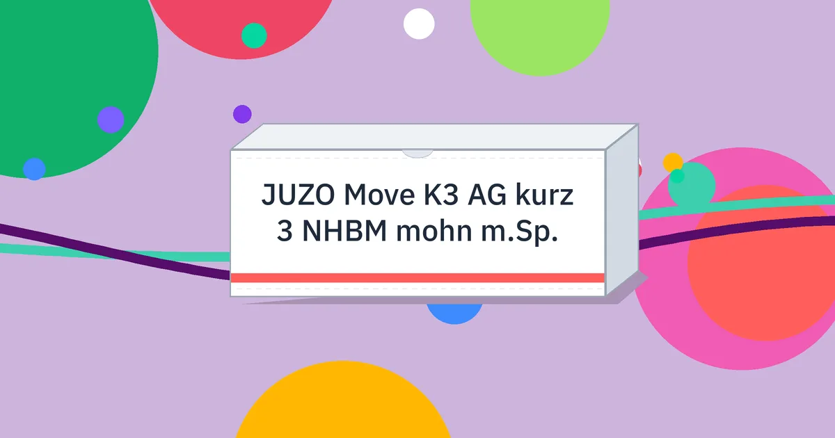 Symbolbild: Packung mit der Aufschrift JUZO Move K3 AG kurz 3 NHBM mohn m.Sp. (PZN 18590580) – Verfügbarkeit und Bezug in Apotheken in Frankfurt am Main