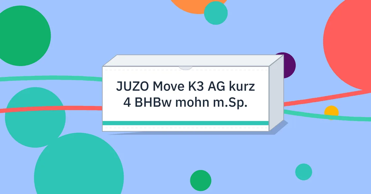 Symbolbild: Packung mit der Aufschrift JUZO Move K3 AG kurz 4 BHBw mohn m.Sp. (PZN 18591728) – Verfügbarkeit und Bezug in Apotheken in Frankfurt am Main