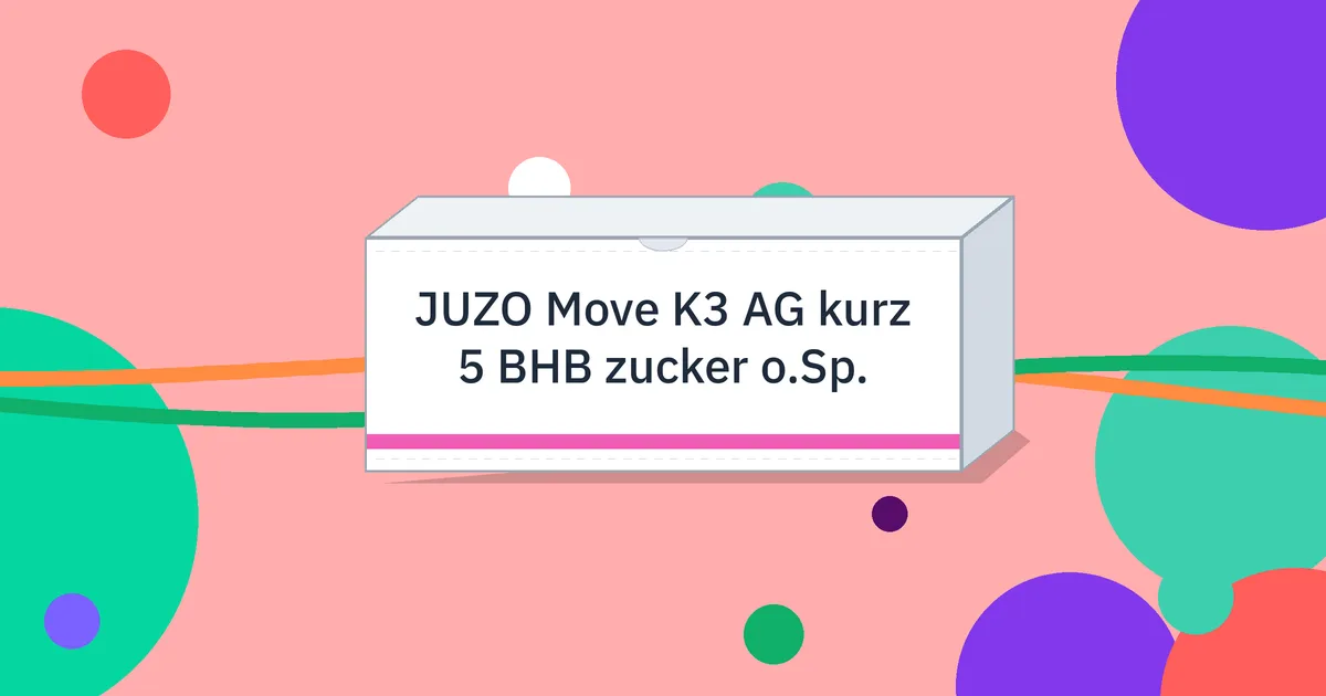 Symbolbild: Packung mit der Aufschrift JUZO Move K3 AG kurz 5 BHB zucker o.Sp. (PZN 18581500) – Verfügbarkeit und Bezug in Apotheken in Frankfurt am Main