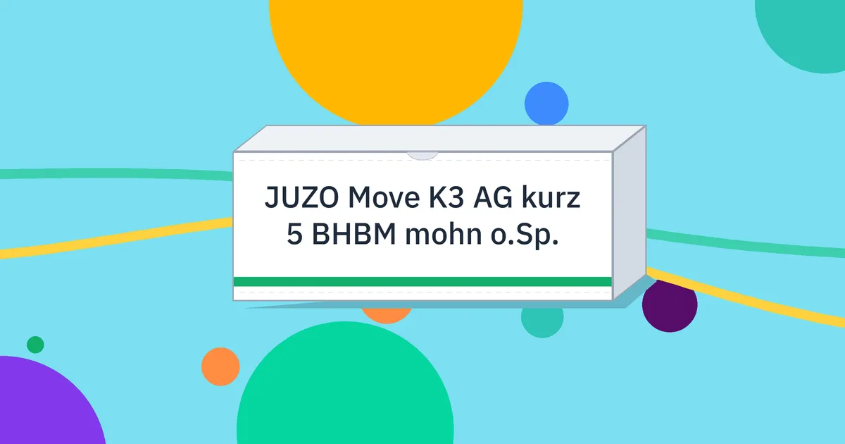 Symbolbild: Packung mit der Aufschrift JUZO Move K3 AG kurz 5 BHBM mohn o.Sp. (PZN 18593957) – Verfügbarkeit und Bezug in Apotheken in Frankfurt am Main