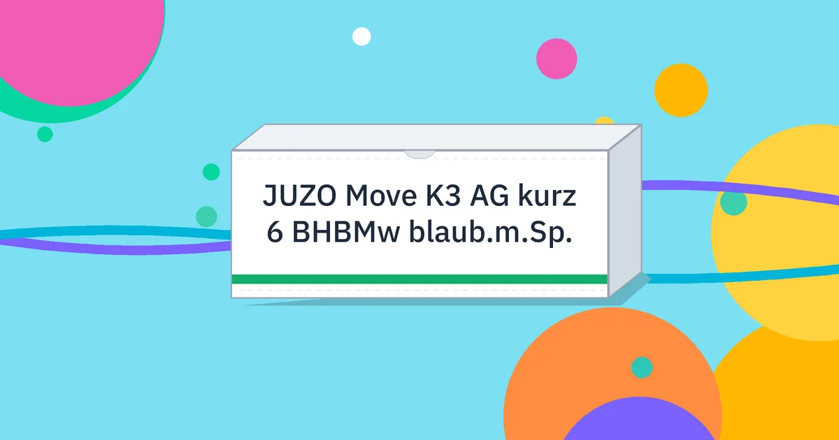 Symbolbild: Packung mit der Aufschrift JUZO Move K3 AG kurz 6 BHBMw blaub.m.Sp. (PZN 18592113) – Verfügbarkeit und Bezug in Apotheken in Frankfurt am Main