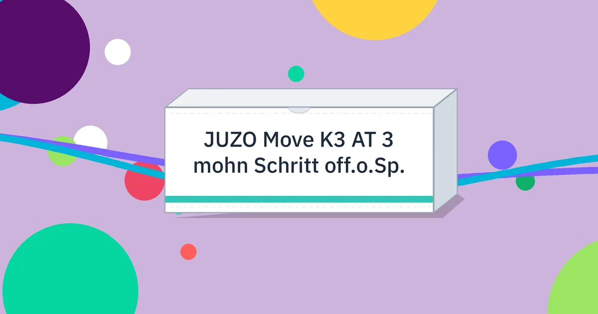 Symbolbild: Packung mit der Aufschrift JUZO Move K3 AT 3 mohn Schritt off.o.Sp. (PZN 20679206) – Verfügbarkeit und Bezug in Apotheken in Frankfurt am Main