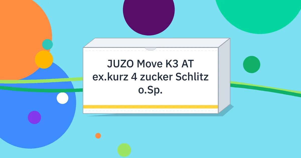 Symbolbild: Packung mit der Aufschrift JUZO Move K3 AT ex.kurz 4 zucker Schlitz o.Sp. (PZN 20682384) – Verfügbarkeit und Bezug in Apotheken in Frankfurt am Main