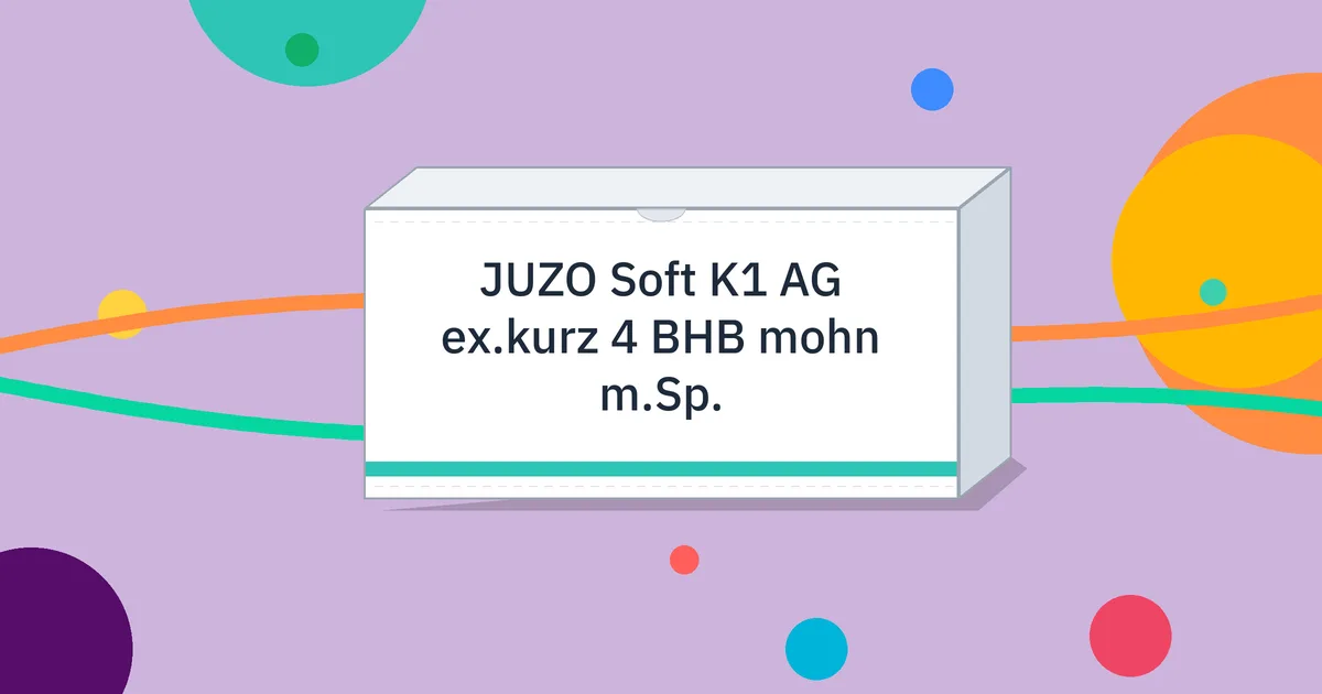 Symbolbild: Packung mit der Aufschrift JUZO Soft K1 AG ex.kurz 4 BHB mohn m.Sp. (PZN 14823774) – Verfügbarkeit und Bezug in Apotheken in Frankfurt am Main