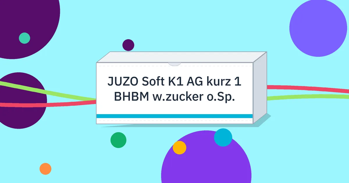 Symbolbild: Packung mit der Aufschrift JUZO Soft K1 AG kurz 1 BHBM w.zucker o.Sp. (PZN 14865258) – Verfügbarkeit und Bezug in Apotheken in Frankfurt am Main