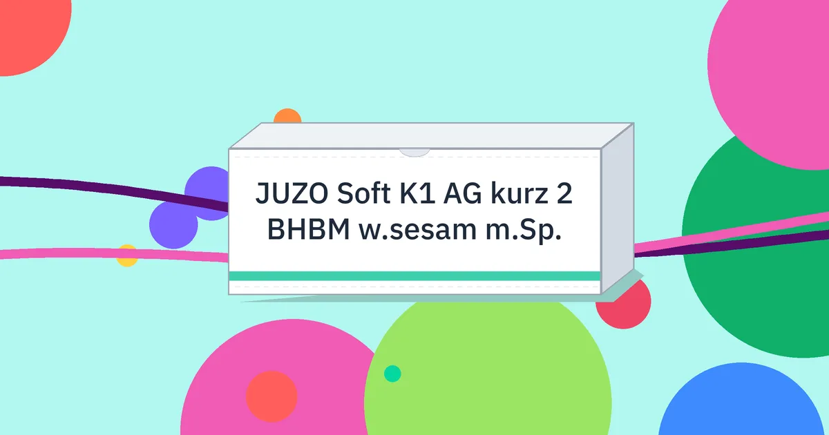 Symbolbild: Packung mit der Aufschrift JUZO Soft K1 AG kurz 2 BHBM w.sesam m.Sp. (PZN 14863489) – Verfügbarkeit und Bezug in Apotheken in Frankfurt am Main