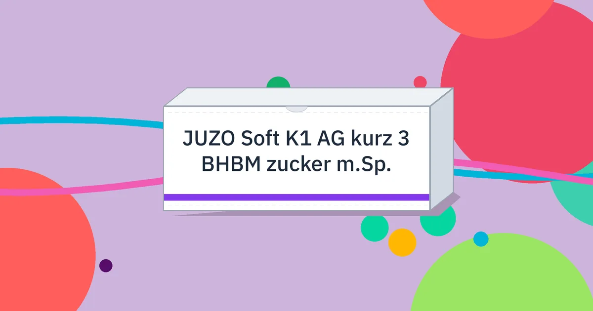 Symbolbild: Packung mit der Aufschrift JUZO Soft K1 AG kurz 3 BHBM zucker m.Sp. (PZN 14855395) – Verfügbarkeit und Bezug in Apotheken in Frankfurt am Main