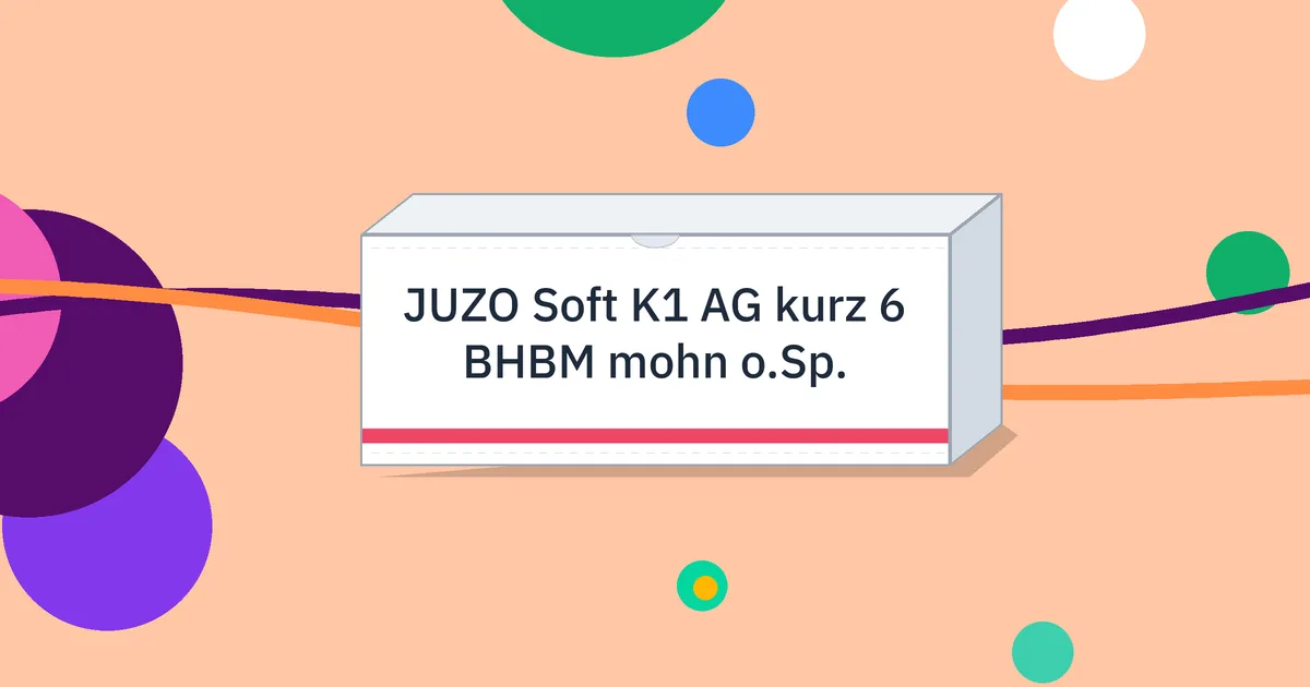 Symbolbild: Packung mit der Aufschrift JUZO Soft K1 AG kurz 6 BHBM mohn o.Sp. (PZN 14857922) – Verfügbarkeit und Bezug in Apotheken in Frankfurt am Main