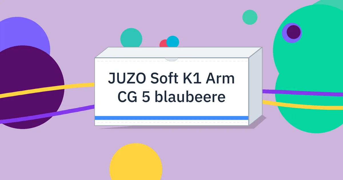 Symbolbild: Packung mit der Aufschrift JUZO Soft K1 Arm CG 5 blaubeere (PZN 15508460) – Verfügbarkeit und Bezug in Apotheken in Frankfurt am Main