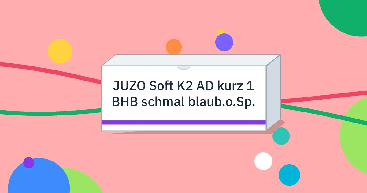 Symbolbild: Packung mit der Aufschrift JUZO Soft K2 AD kurz 1 BHB schmal blaub.o.Sp. (PZN 15467790) – Verfügbarkeit und Bezug in Apotheken in Frankfurt am Main