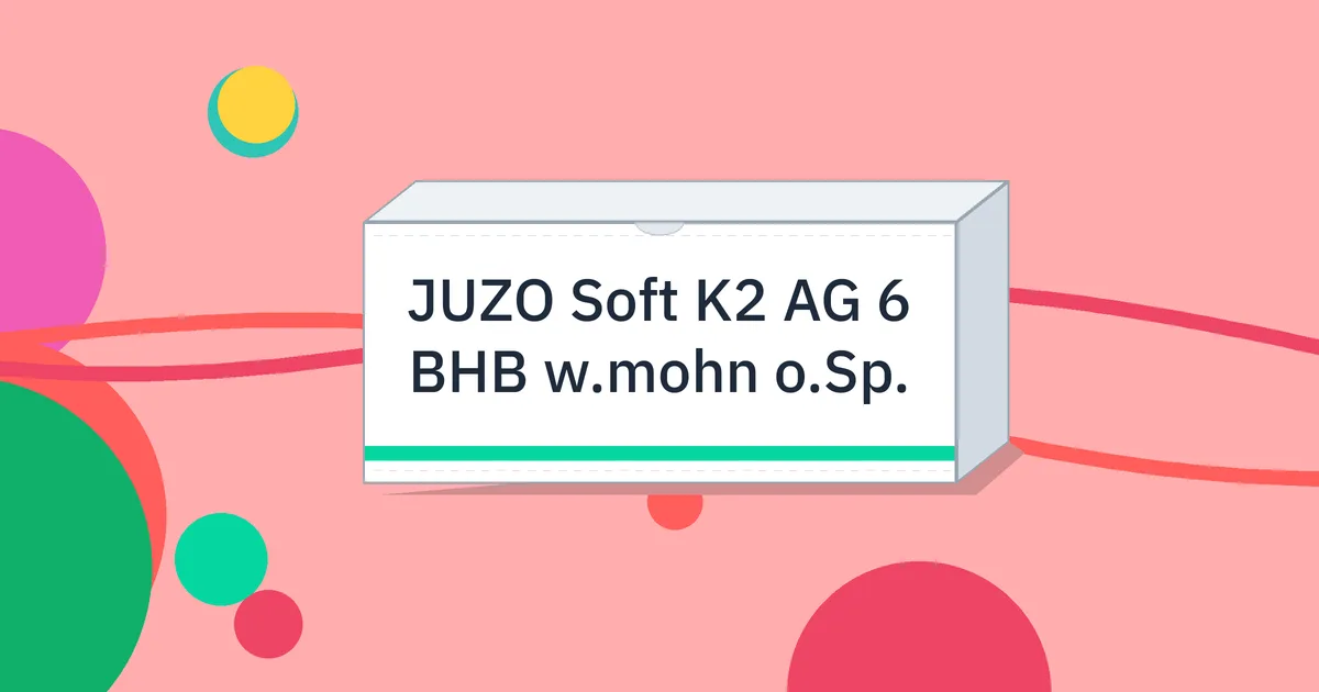 Symbolbild: Packung mit der Aufschrift JUZO Soft K2 AG 6 BHB w.mohn o.Sp. (PZN 14841677) – Verfügbarkeit und Bezug in Apotheken in Frankfurt am Main
