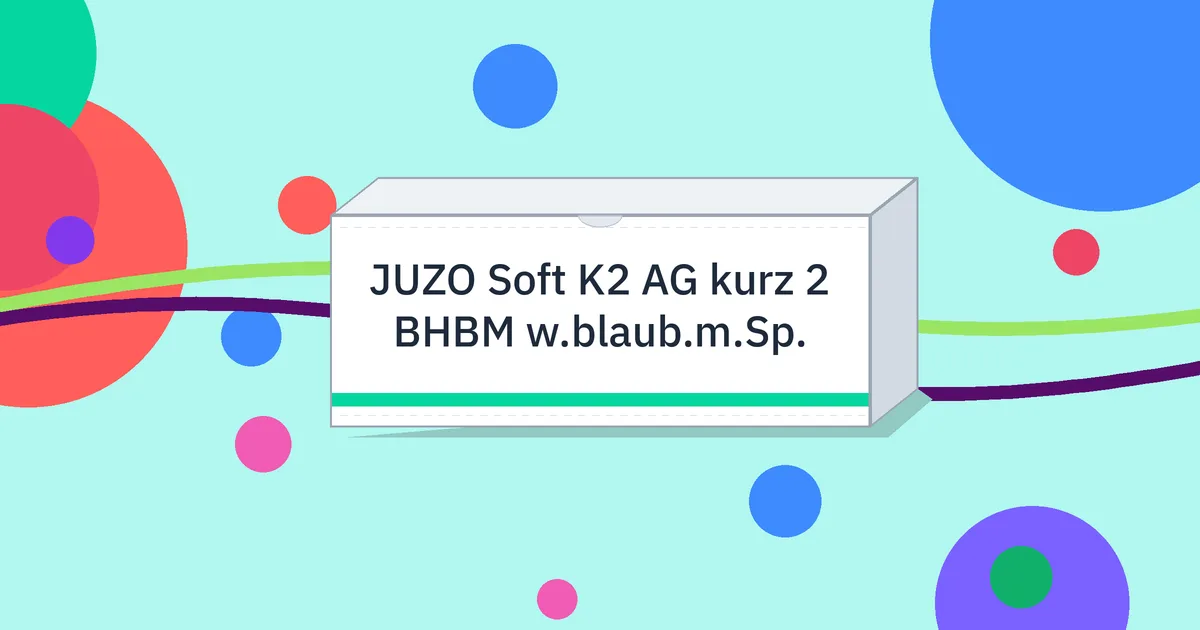Symbolbild: Packung mit der Aufschrift JUZO Soft K2 AG kurz 2 BHBM w.blaub.m.Sp. (PZN 14867599) – Verfügbarkeit und Bezug in Apotheken in Frankfurt am Main