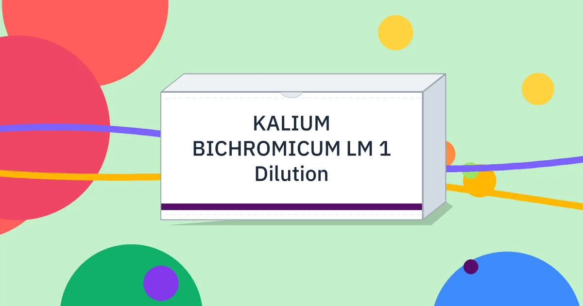 Symbolbild: Packung mit der Aufschrift KALIUM BICHROMICUM LM 1 Dilution (PZN 12917330) – Verfügbarkeit und Bezug in Apotheken in Frankfurt am Main