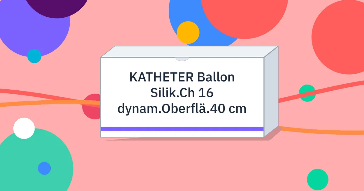 Symbolbild: Packung mit der Aufschrift KATHETER Ballon Silik.Ch 16 dynam.Oberflä.40 cm (PZN 00499442) – Verfügbarkeit und Bezug in Apotheken in Frankfurt am Main