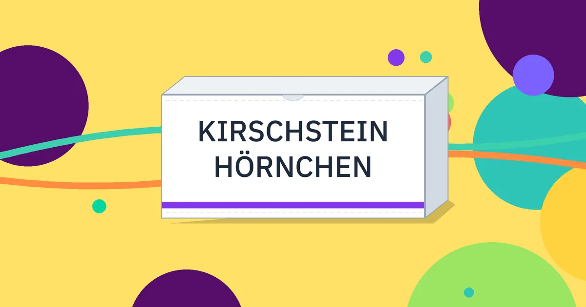Symbolbild: Packung mit der Aufschrift KIRSCHSTEIN HÖRNCHEN (PZN 01305345) – Verfügbarkeit und Bezug in Apotheken in Frankfurt am Main