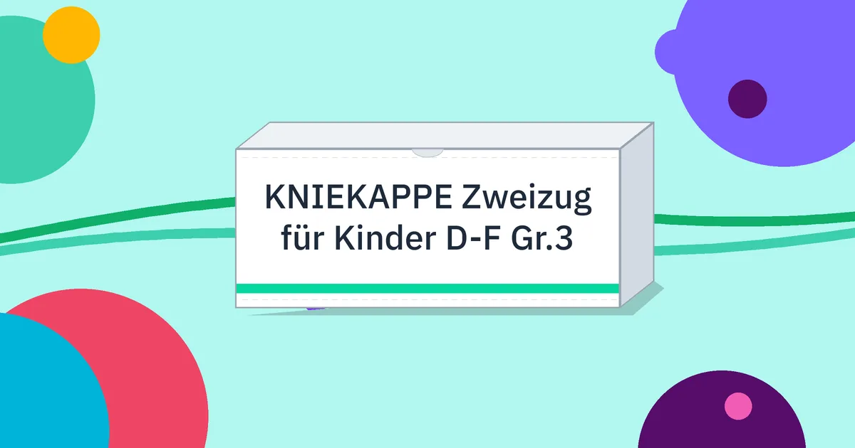 Symbolbild: Packung mit der Aufschrift KNIEKAPPE Zweizug für Kinder D-F Gr.3 (PZN 01737990) – Verfügbarkeit und Bezug in Apotheken in Frankfurt am Main