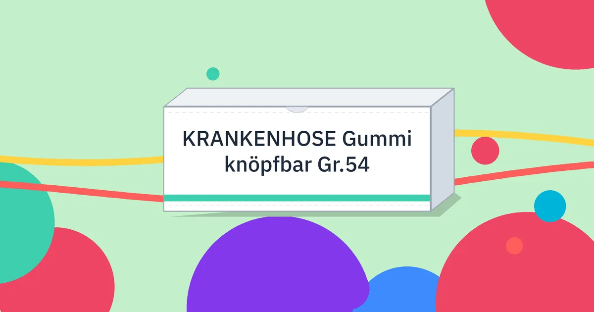Symbolbild: Packung mit der Aufschrift KRANKENHOSE Gummi knöpfbar Gr.54 (PZN 01979865) – Verfügbarkeit und Bezug in Apotheken in Frankfurt am Main
