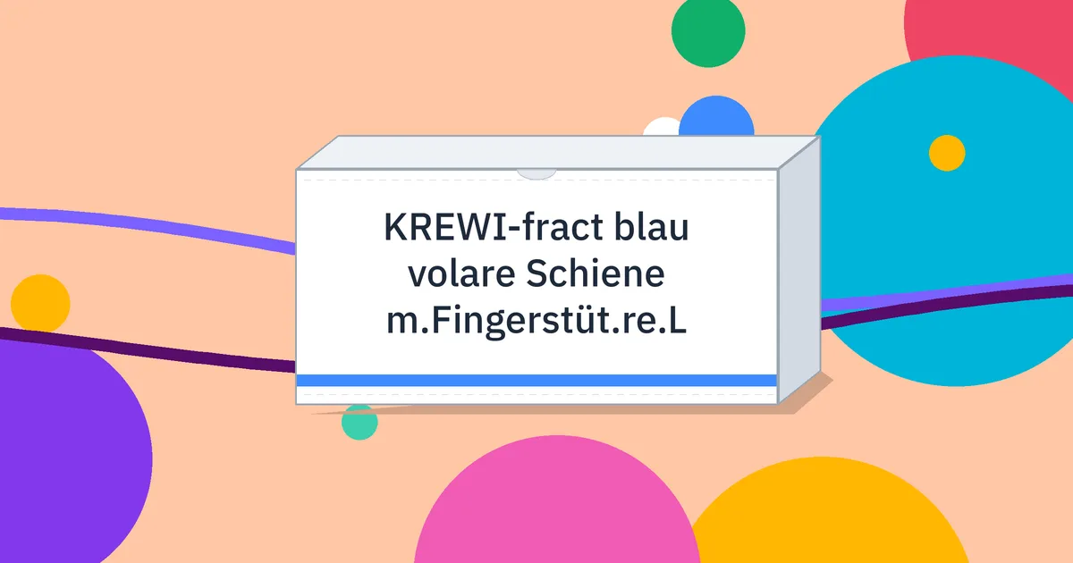 Symbolbild: Packung mit der Aufschrift KREWI-fract blau volare Schiene m.Fingerstüt.re.L (PZN 17299581) – Verfügbarkeit und Bezug in Apotheken in Frankfurt am Main