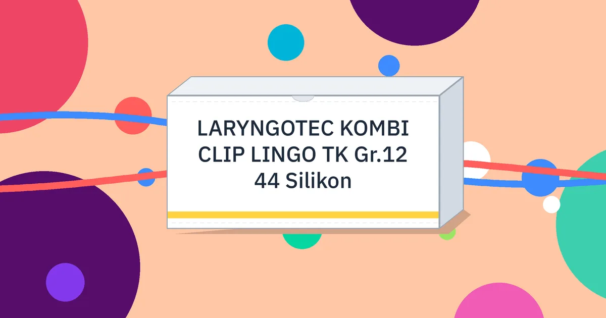Symbolbild: Packung mit der Aufschrift LARYNGOTEC KOMBI CLIP LINGO TK Gr.12 44 Silikon (PZN 19186421) – Verfügbarkeit und Bezug in Apotheken in Frankfurt am Main