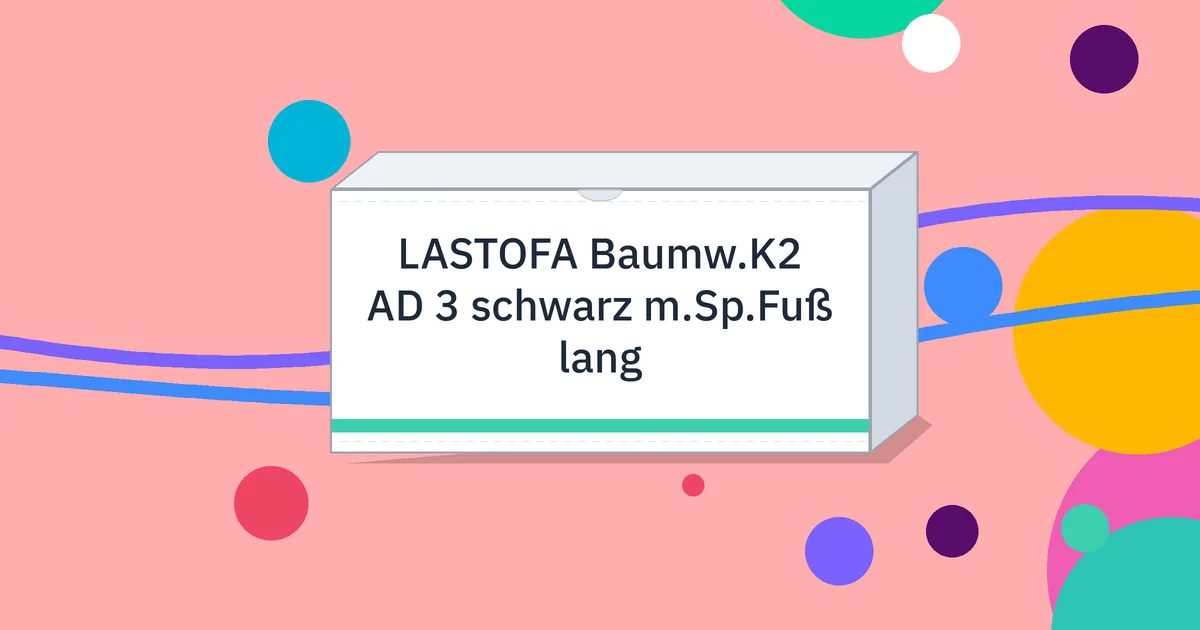 Symbolbild: Packung mit der Aufschrift LASTOFA Baumw.K2 AD 3 schwarz m.Sp.Fuß lang (PZN 01943962) – Verfügbarkeit und Bezug in Apotheken in Frankfurt am Main