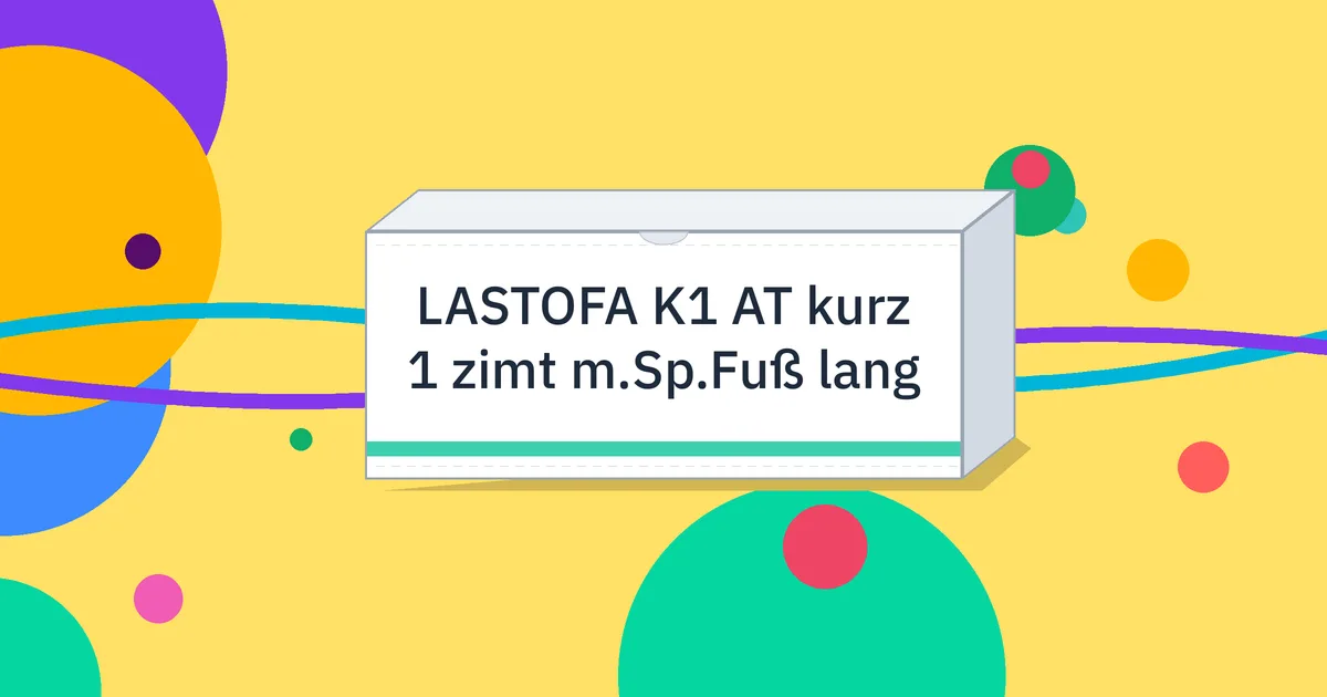 Symbolbild: Packung mit der Aufschrift LASTOFA K1 AT kurz 1 zimt m.Sp.Fuß lang (PZN 13795099) – Verfügbarkeit und Bezug in Apotheken in Frankfurt am Main