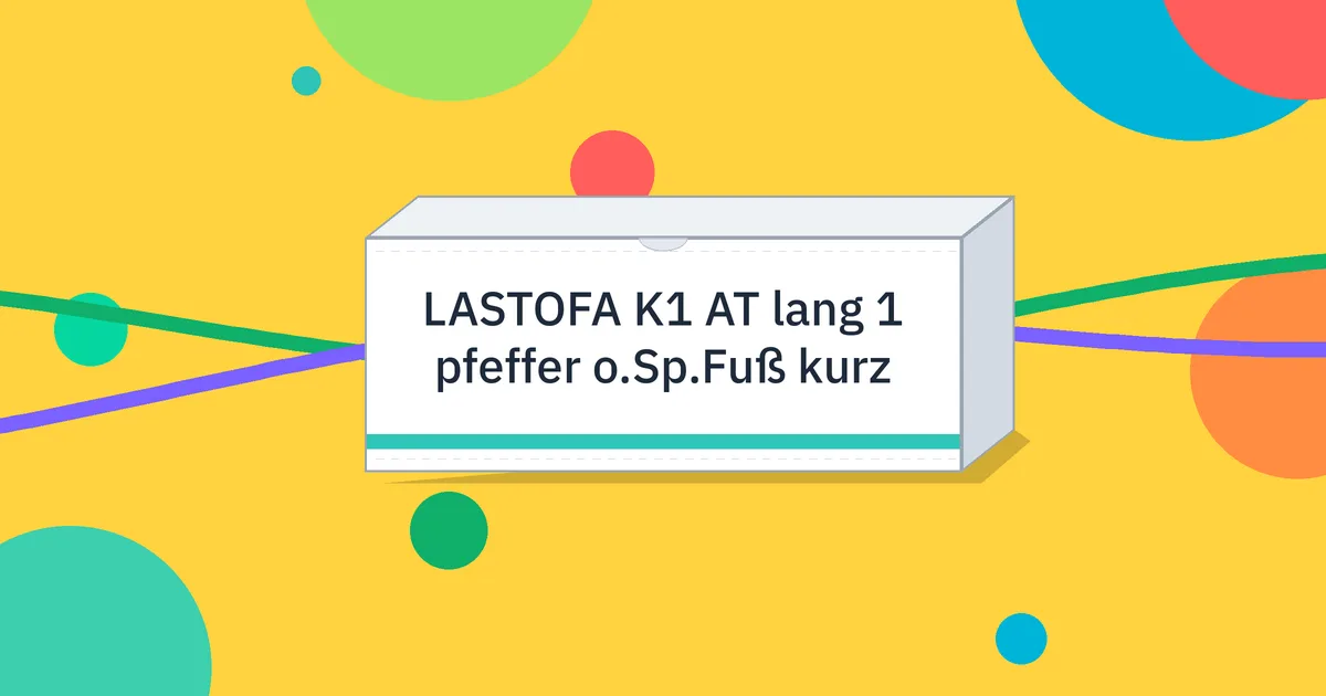 Symbolbild: Packung mit der Aufschrift LASTOFA K1 AT lang 1 pfeffer o.Sp.Fuß kurz (PZN 13795260) – Verfügbarkeit und Bezug in Apotheken in Frankfurt am Main