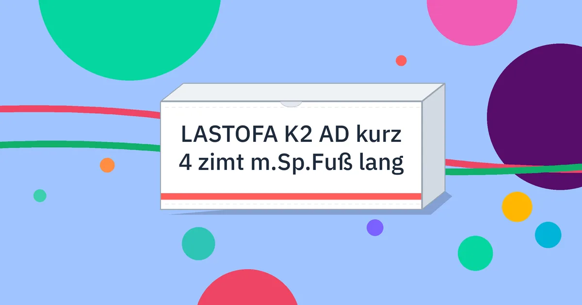 Symbolbild: Packung mit der Aufschrift LASTOFA K2 AD kurz 4 zimt m.Sp.Fuß lang (PZN 13800593) – Verfügbarkeit und Bezug in Apotheken in Frankfurt am Main