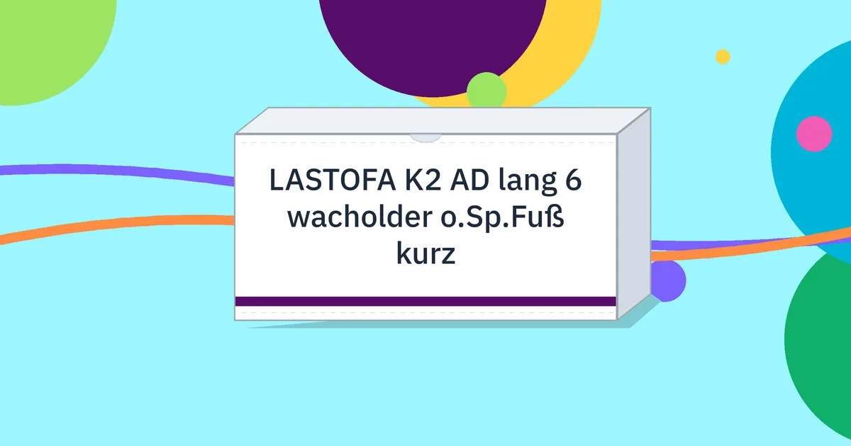 Symbolbild: Packung mit der Aufschrift LASTOFA K2 AD lang 6 wacholder o.Sp.Fuß kurz (PZN 13801368) – Verfügbarkeit und Bezug in Apotheken in Frankfurt am Main