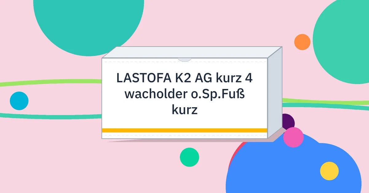 Symbolbild: Packung mit der Aufschrift LASTOFA K2 AG kurz 4 wacholder o.Sp.Fuß kurz (PZN 13805490) – Verfügbarkeit und Bezug in Apotheken in Frankfurt am Main