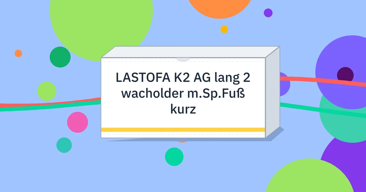 Symbolbild: Packung mit der Aufschrift LASTOFA K2 AG lang 2 wacholder m.Sp.Fuß kurz (PZN 13803108) – Verfügbarkeit und Bezug in Apotheken in Frankfurt am Main