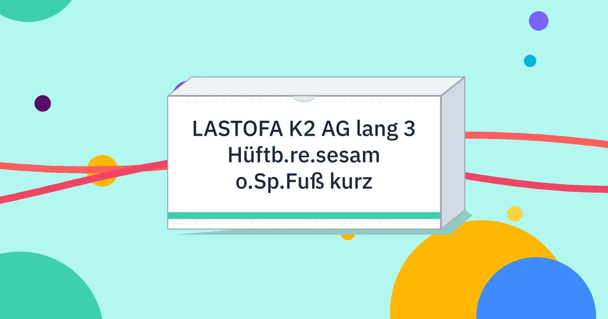 Symbolbild: Packung mit der Aufschrift LASTOFA K2 AG lang 3 Hüftb.re.sesam o.Sp.Fuß kurz (PZN 13811332) – Verfügbarkeit und Bezug in Apotheken in Frankfurt am Main