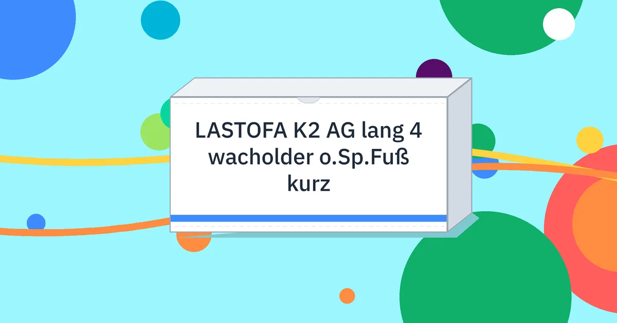 Symbolbild: Packung mit der Aufschrift LASTOFA K2 AG lang 4 wacholder o.Sp.Fuß kurz (PZN 13805366) – Verfügbarkeit und Bezug in Apotheken in Frankfurt am Main