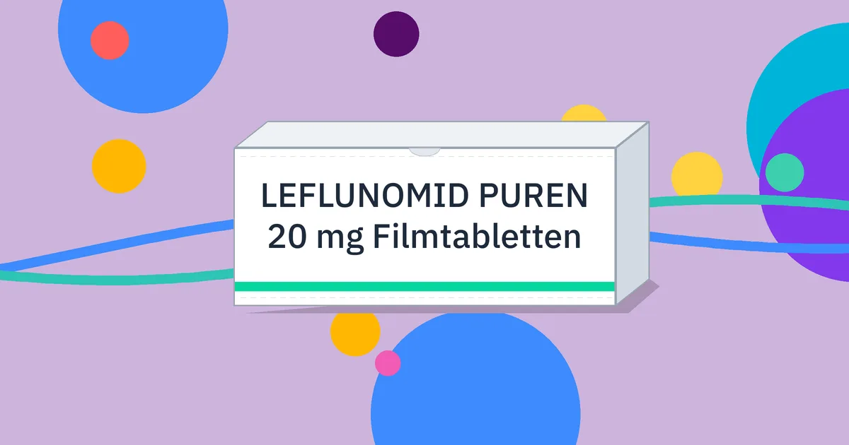 Symbolbild: Packung mit der Aufschrift LEFLUNOMID PUREN 20 mg Filmtabletten (PZN 18326452) – Verfügbarkeit und Bezug in Apotheken in Frankfurt am Main