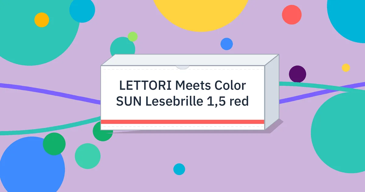 Symbolbild: Packung mit der Aufschrift LETTORI Meets Color SUN Lesebrille 1,5 red (PZN 11163142) – Verfügbarkeit und Bezug in Apotheken in Frankfurt am Main