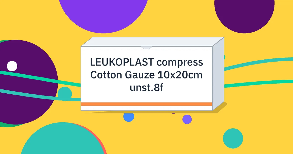 Symbolbild: Packung mit der Aufschrift LEUKOPLAST compress Cotton Gauze 10x20cm unst.8f (PZN 19064296) – Verfügbarkeit und Bezug in Apotheken in Frankfurt am Main