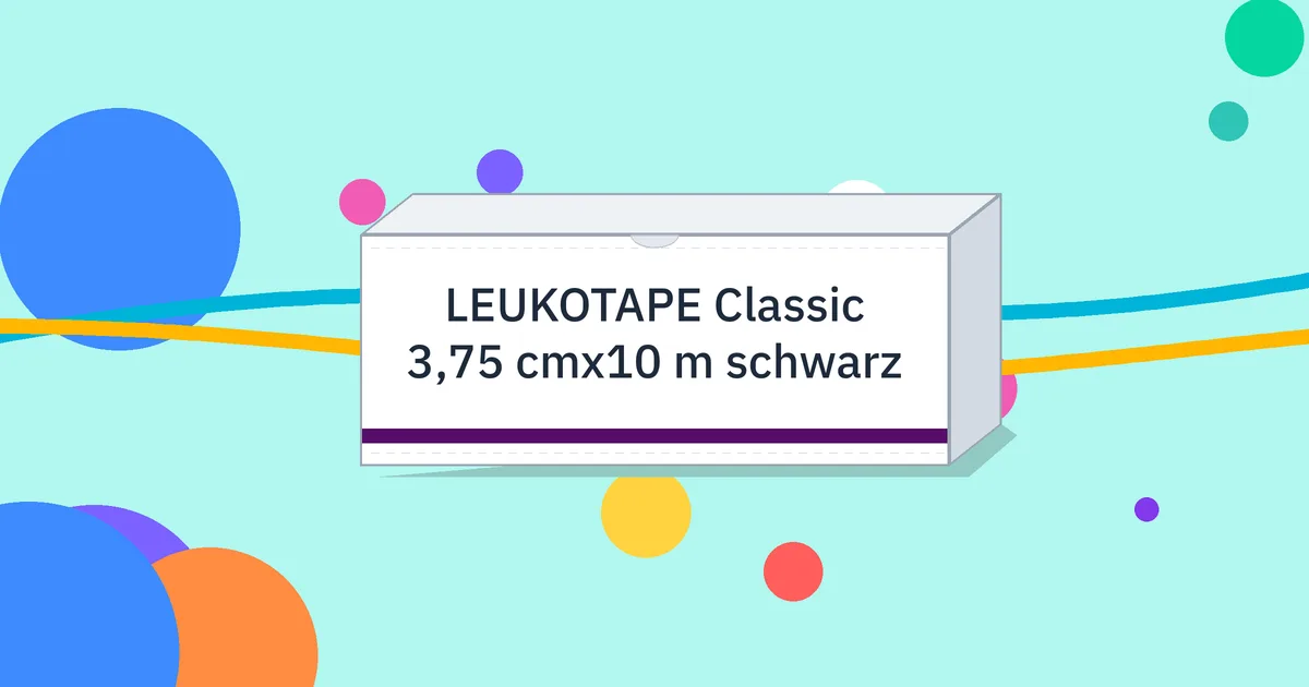 Symbolbild: Packung mit der Aufschrift LEUKOTAPE Classic 3,75 cmx10 m schwarz (PZN 00885949) – Verfügbarkeit und Bezug in Apotheken in Frankfurt am Main