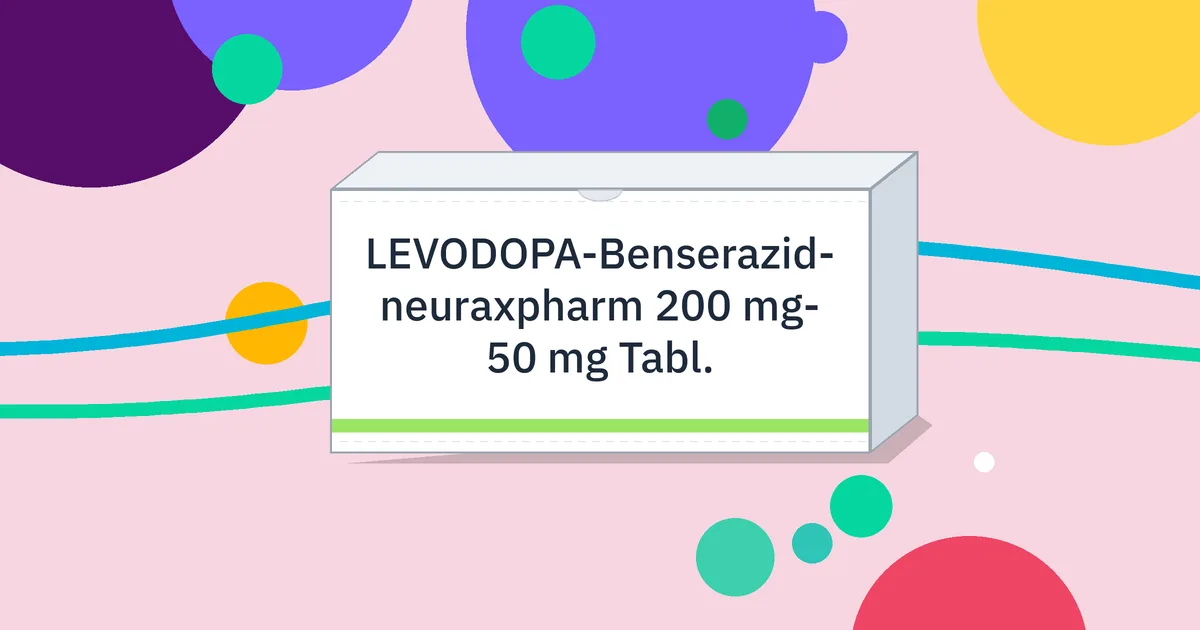 Symbolbild: Packung mit der Aufschrift LEVODOPA-Benserazid-neuraxpharm 200 mg-50 mg Tabl. (PZN 09467751) – Verfügbarkeit und Bezug in Apotheken in Frankfurt am Main