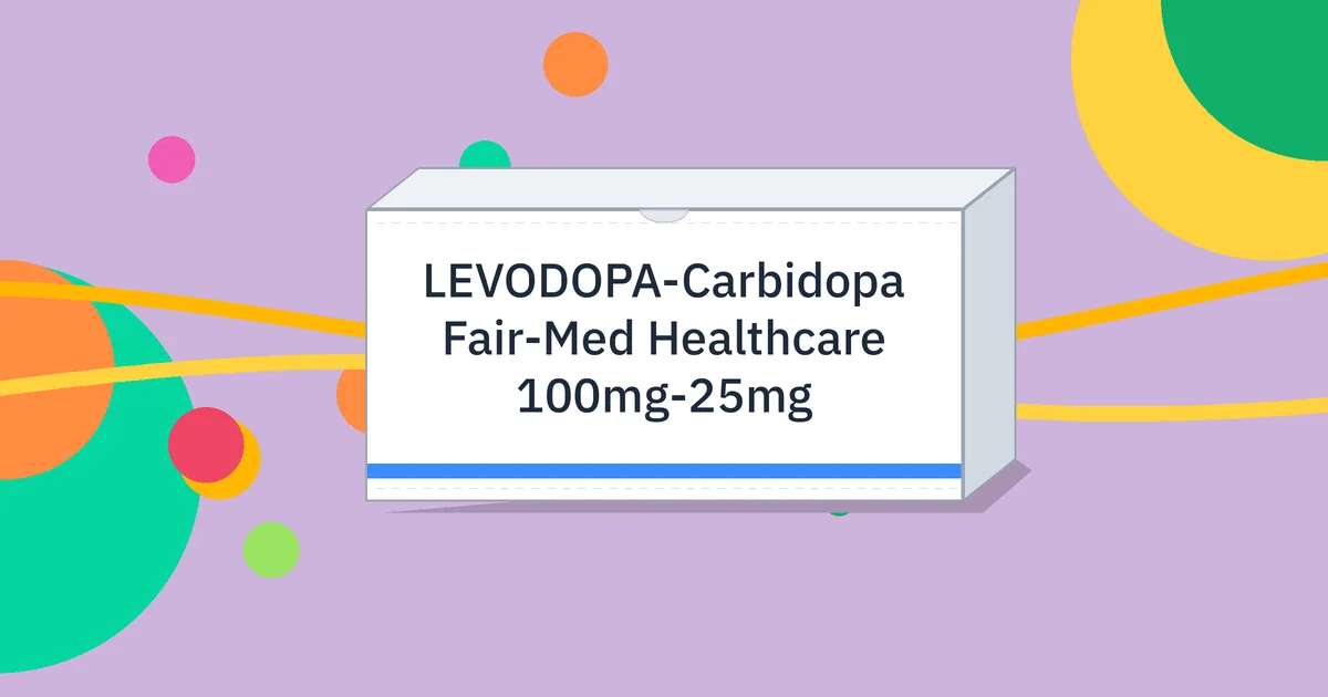 Symbolbild: Packung mit der Aufschrift LEVODOPA-Carbidopa Fair-Med Healthcare 100mg-25mg (PZN 14321475) – Verfügbarkeit und Bezug in Apotheken in Frankfurt am Main