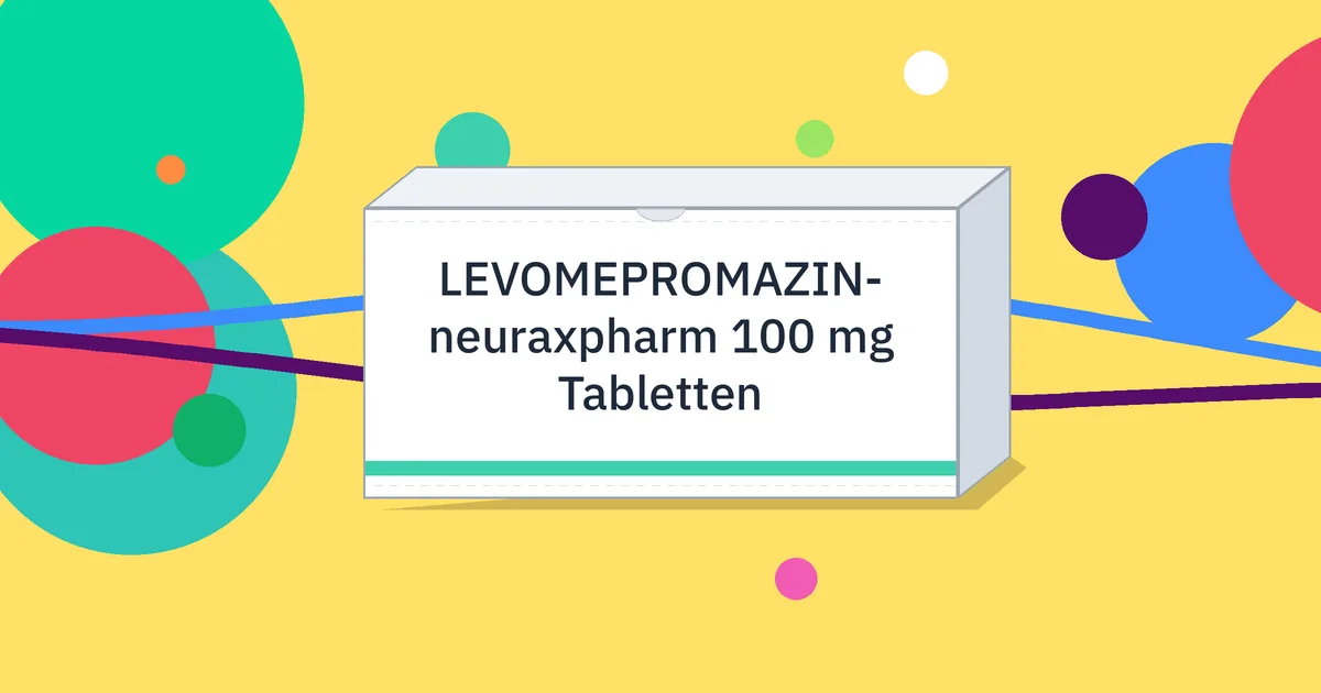 Symbolbild: Packung mit der Aufschrift LEVOMEPROMAZIN-neuraxpharm 100 mg Tabletten (PZN 03221049) – Verfügbarkeit und Bezug in Apotheken in Frankfurt am Main