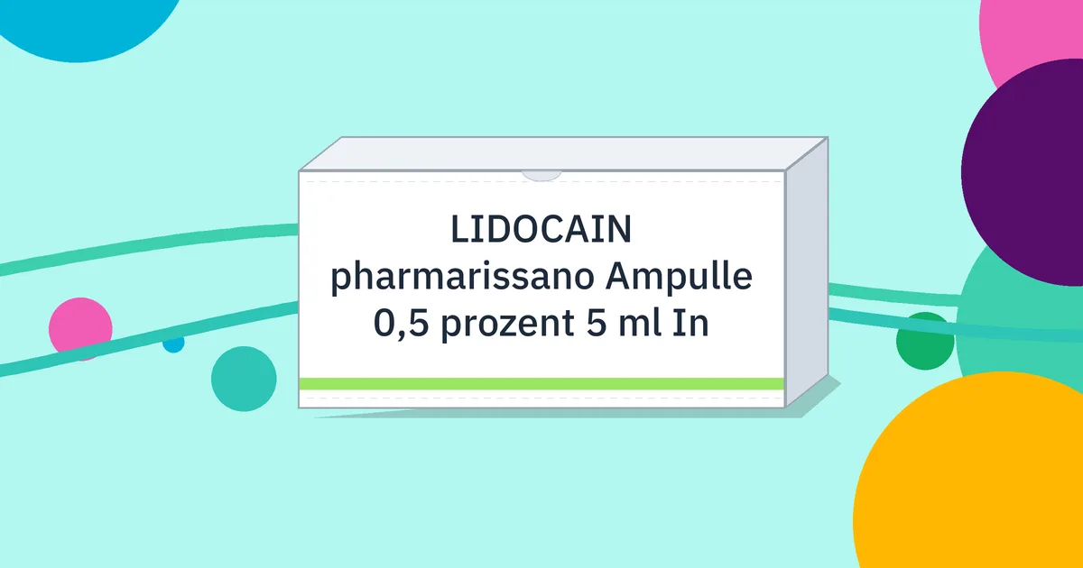 Symbolbild: Packung mit der Aufschrift LIDOCAIN pharmarissano Ampulle 0,5 prozent 5 ml In (PZN 18223456) – Verfügbarkeit und Bezug in Apotheken in Frankfurt am Main