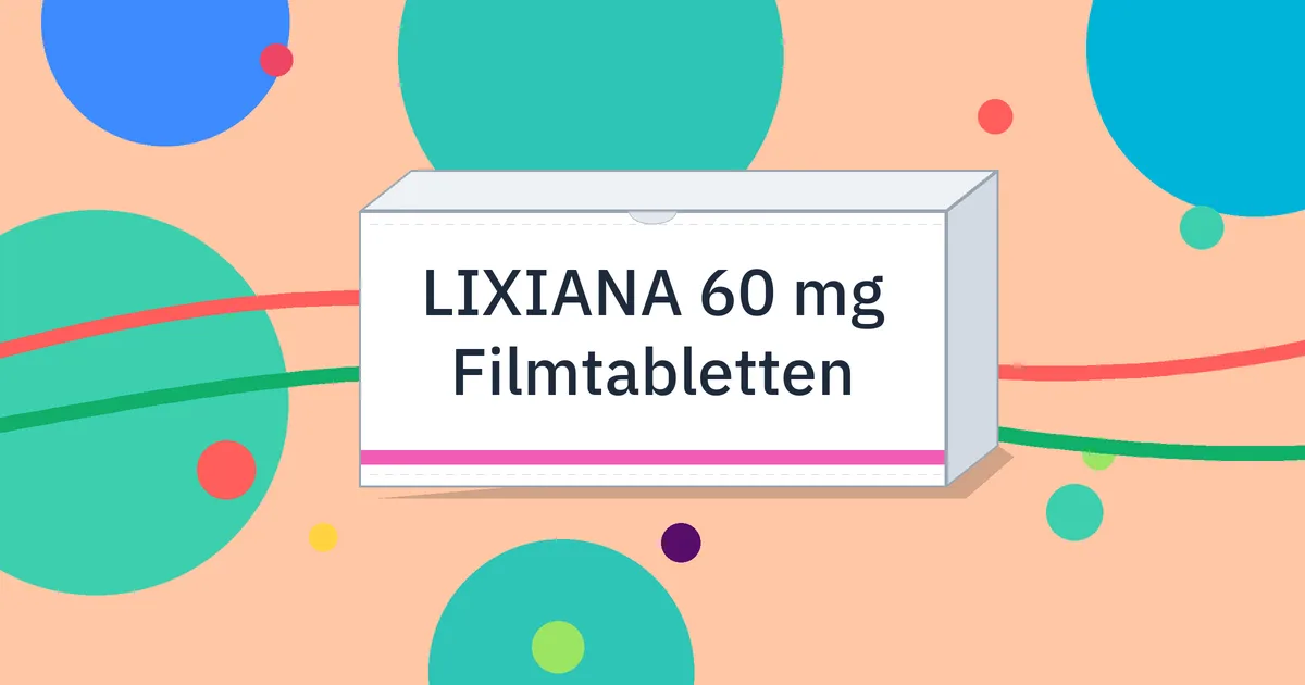 Symbolbild: Packung mit der Aufschrift LIXIANA 60 mg Filmtabletten (PZN 20312871) – Verfügbarkeit und Bezug in Apotheken in Frankfurt am Main
