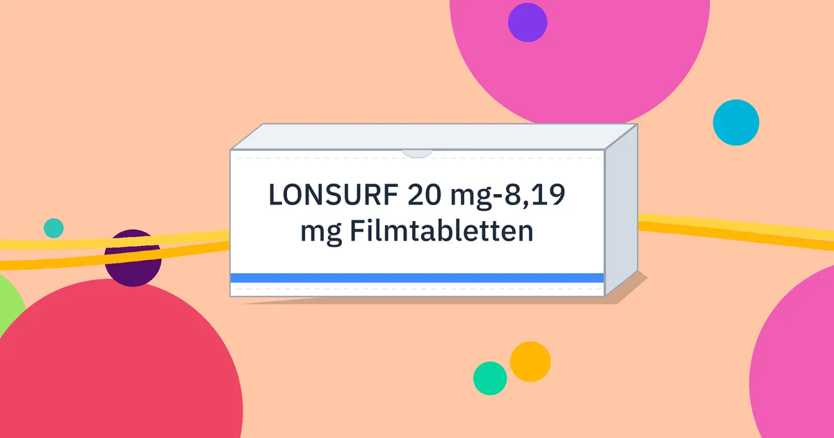 Symbolbild: Packung mit der Aufschrift LONSURF 20 mg-8,19 mg Filmtabletten (PZN 18906190) – Verfügbarkeit und Bezug in Apotheken in Frankfurt am Main