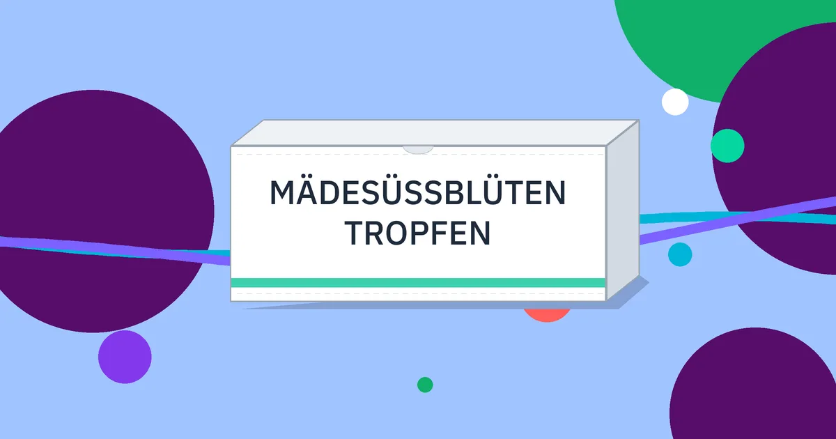 Symbolbild: Packung mit der Aufschrift MÄDESÜSSBLÜTEN TROPFEN (PZN 14126638) – Verfügbarkeit und Bezug in Apotheken in Frankfurt am Main