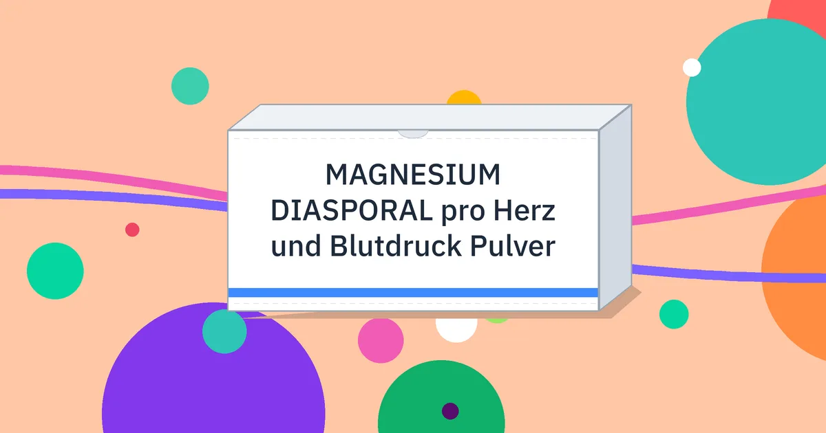 Symbolbild: Packung mit der Aufschrift MAGNESIUM DIASPORAL pro Herz und Blutdruck Pulver (PZN 19979883) – Verfügbarkeit und Bezug in Apotheken in Frankfurt am Main